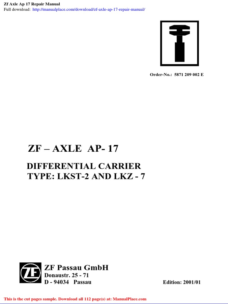 ZF Axle AP 17 Repair Manual | PDF | Computers | Technology & Engineering