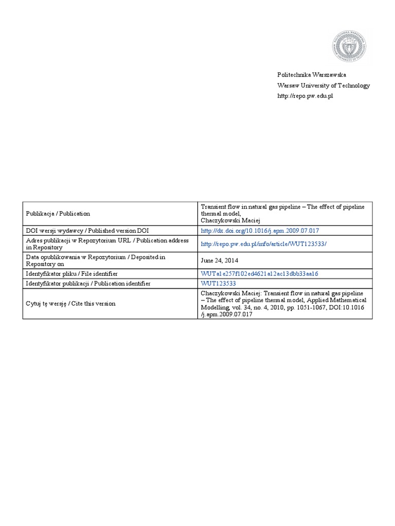 Transient Flow in Natural Gas Pipeline | PDF | Gases | Fluid Dynamics