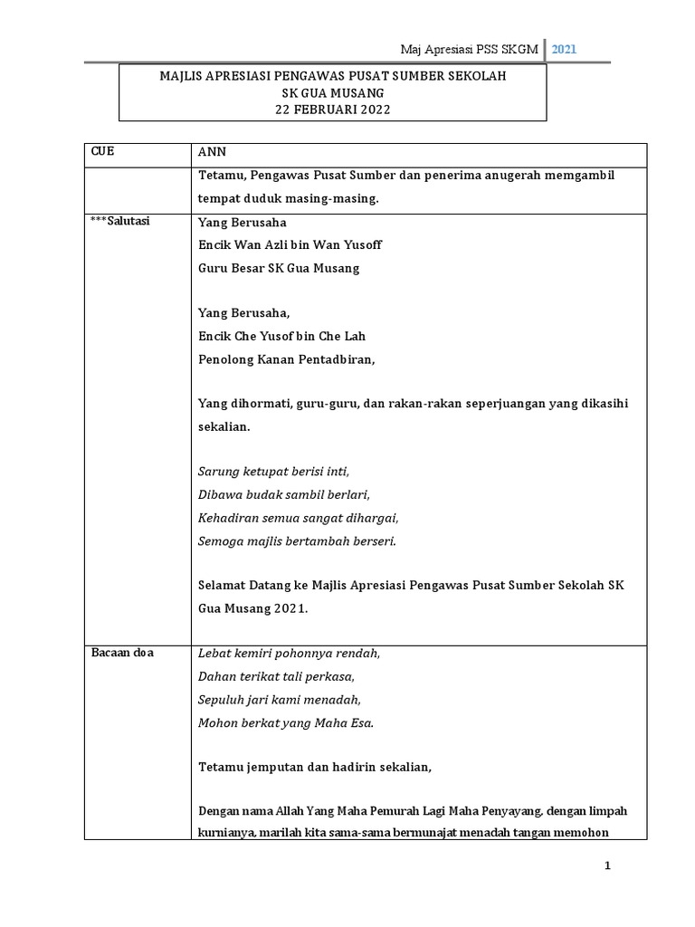 Majlis Apresiasi PSS SKGM 2021 | PDF