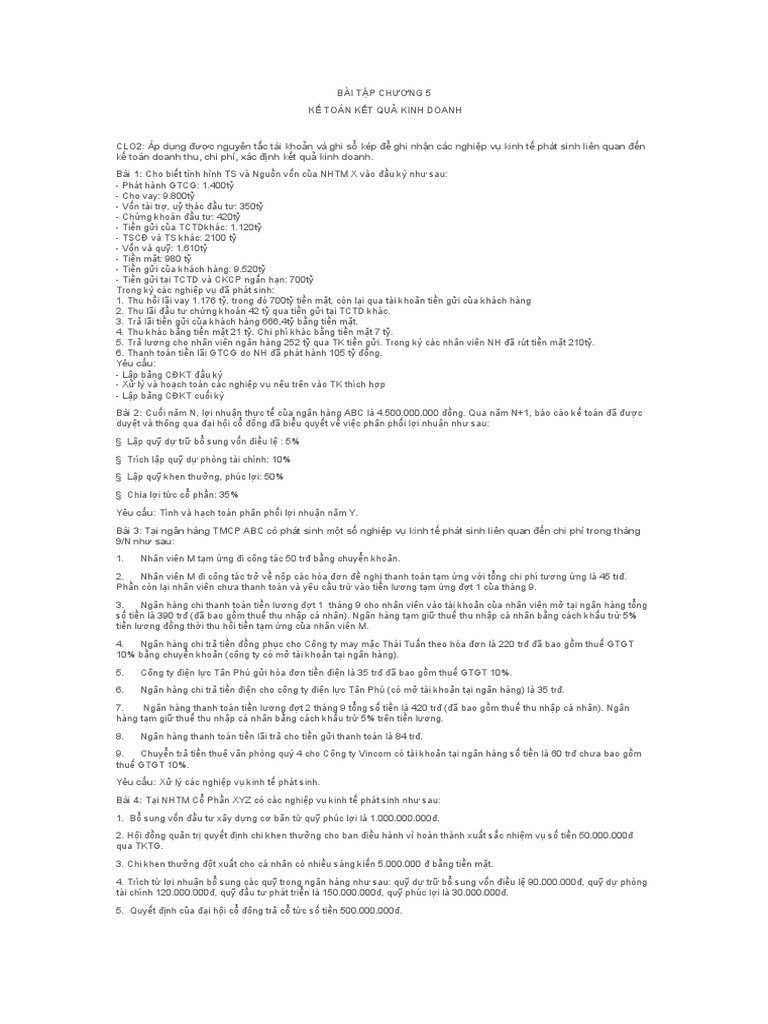 BÀI TẬP CHƯƠNG 5 lms | PDF