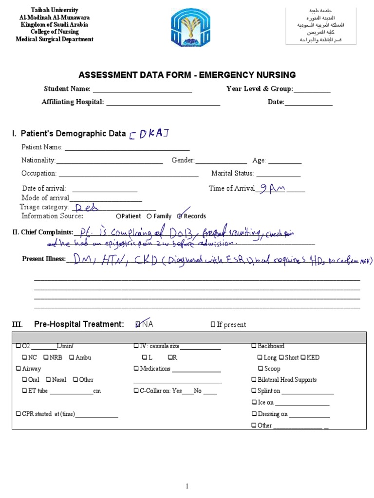 1 Emergency Assessment Form | PDF | Wound | Clinical Medicine