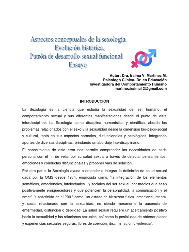 Aspectos Conceptuales de La Sexología y Los Patrón de Desarrollo Sexual Funcional. Dra. Iraima v ...