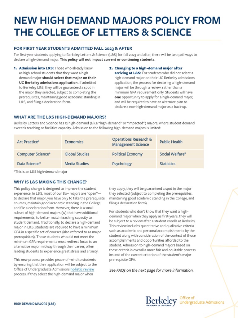First Years New High Demand Majors Policy | PDF
