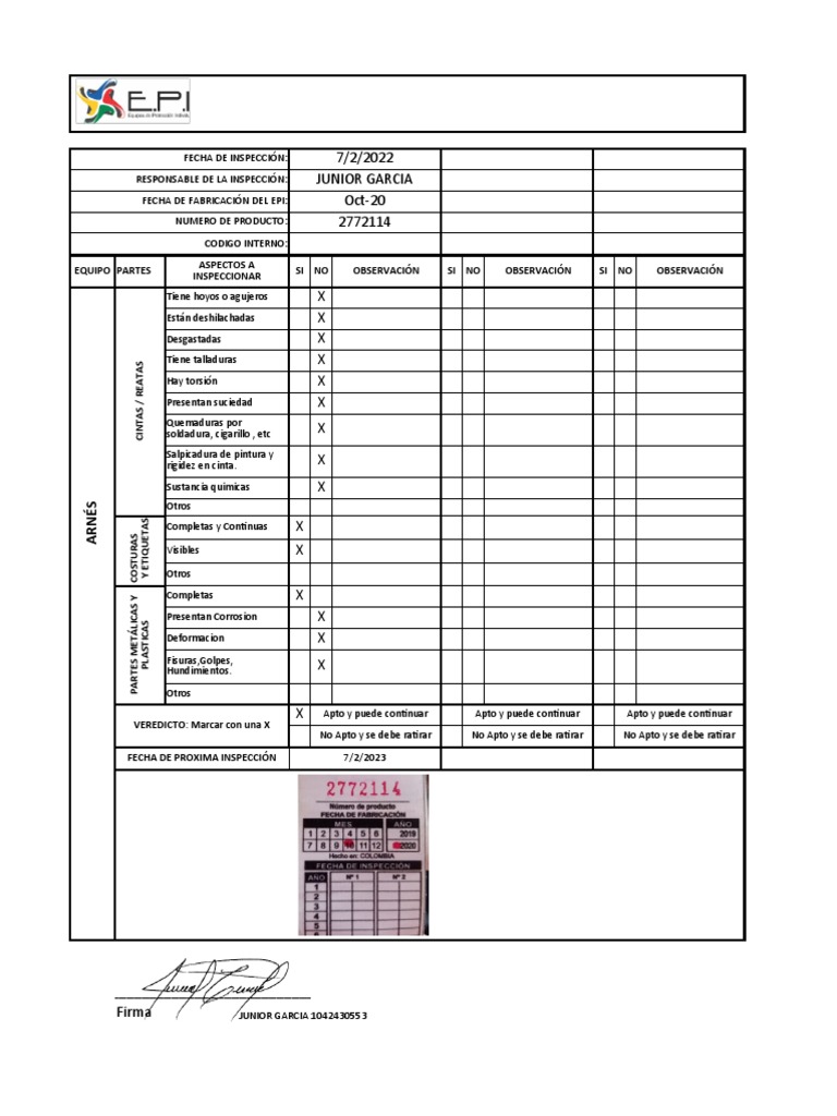 Informe de Inspección de EPI 2022 | PDF