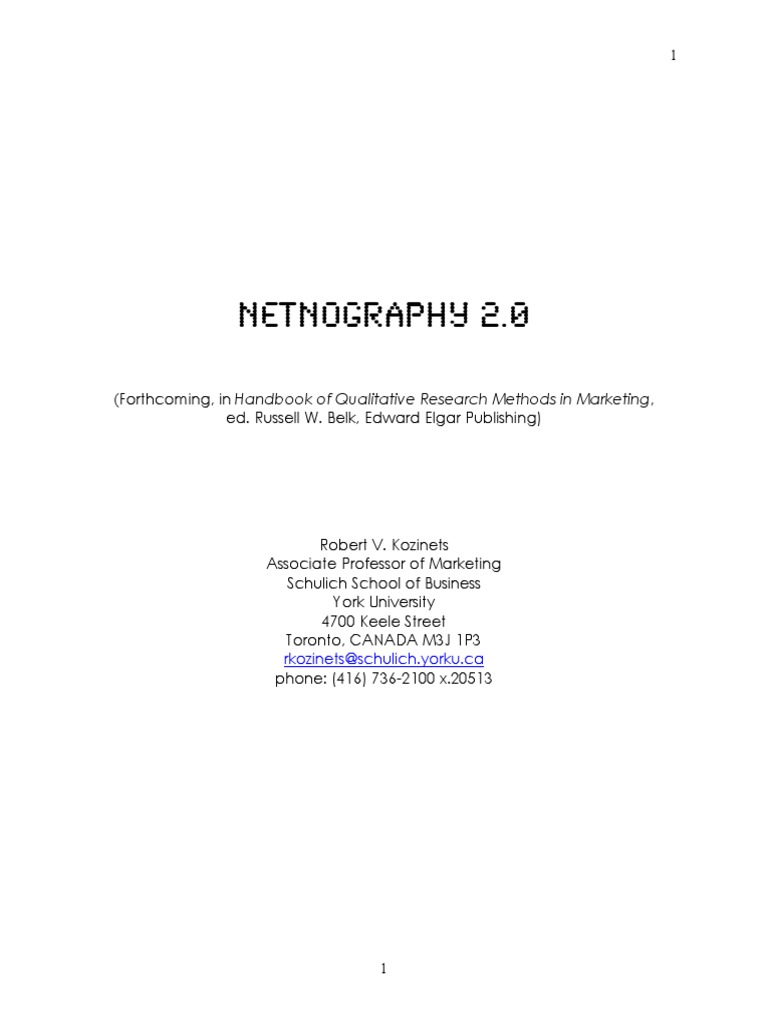 Netnography 2 0 The Handbook of Qualitat | PDF | Blog | Communication