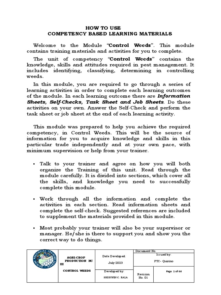 CBLM Template | Download Free PDF | Weed | Organisms