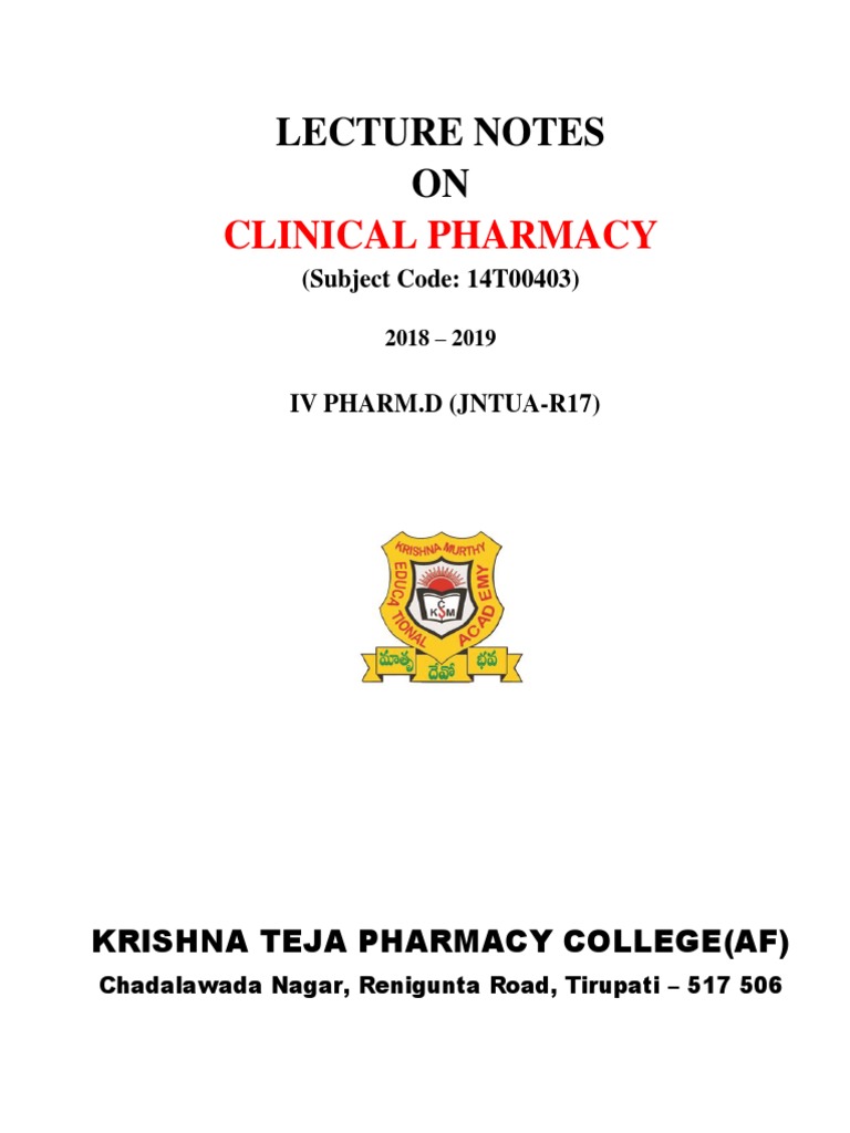 Lecture Notes On Clinical Pharmacy Subje | PDF | Pharmacy | Pharmacist Lecture Notes On Clinical Pharmacy Subje | PDF | Pharmacy | Pharmacist