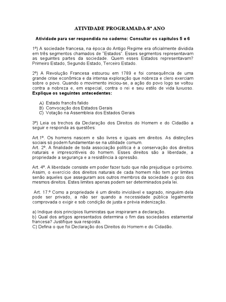 Atividade Programada-8º Ano | PDF | Ciências Sociais