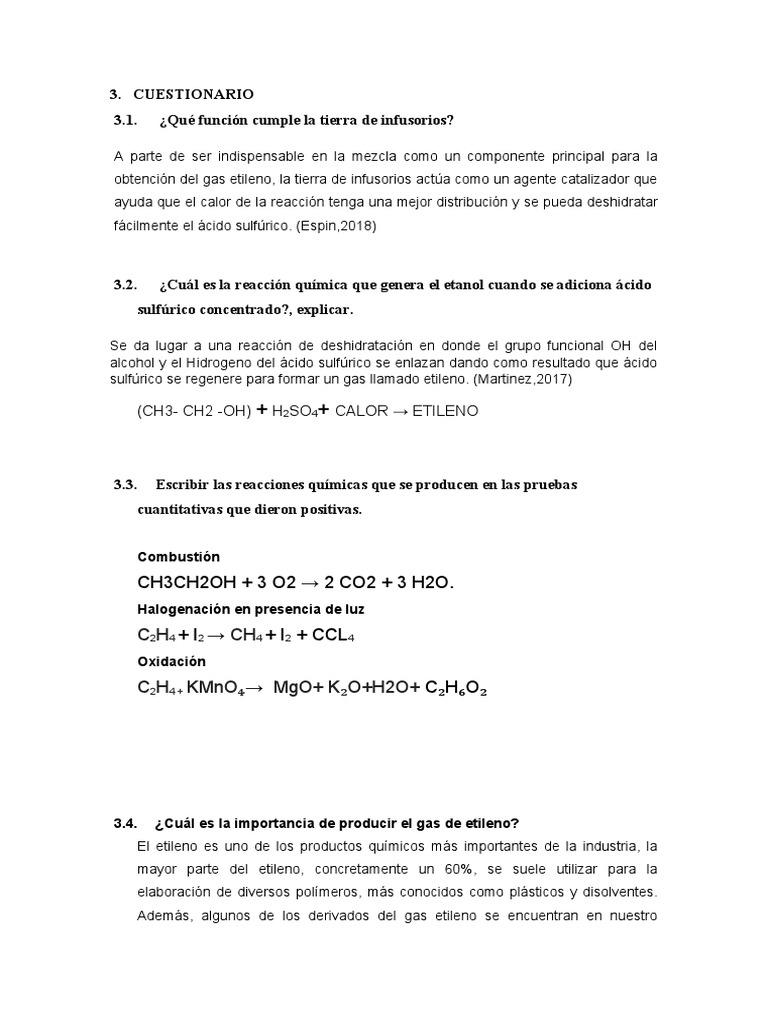 Cuestionatio Etileno | PDF