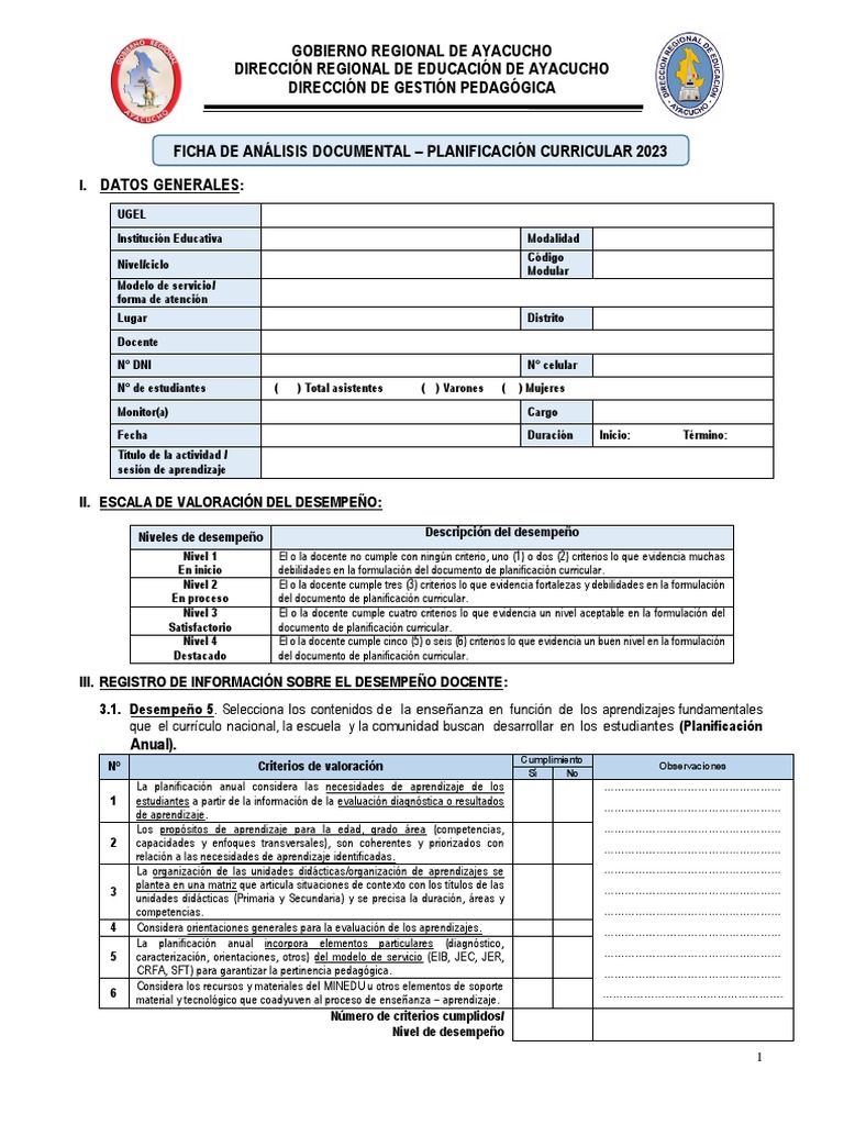 Ficha de Análisis Documental en Planificación Curricular 2023 Final | Descargar gratis PDF ...