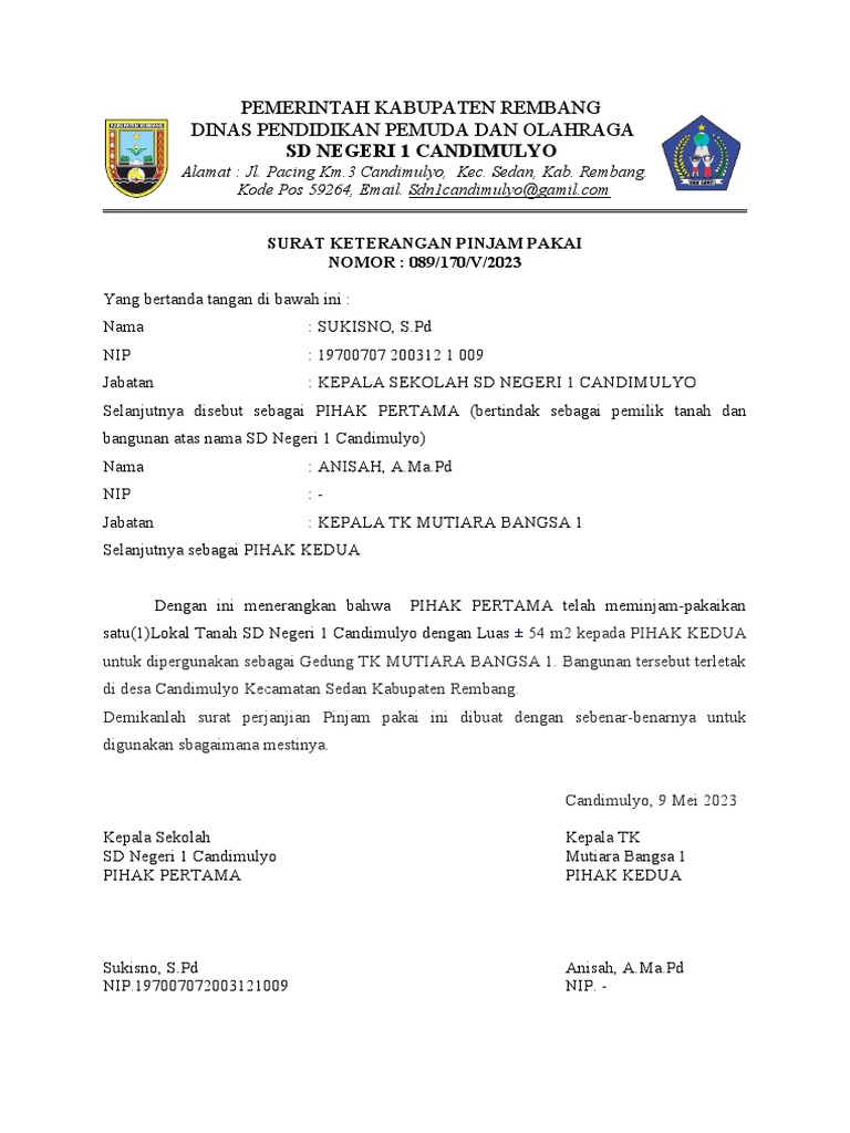 Surat Keterangan Pinjam Pakai | PDF
