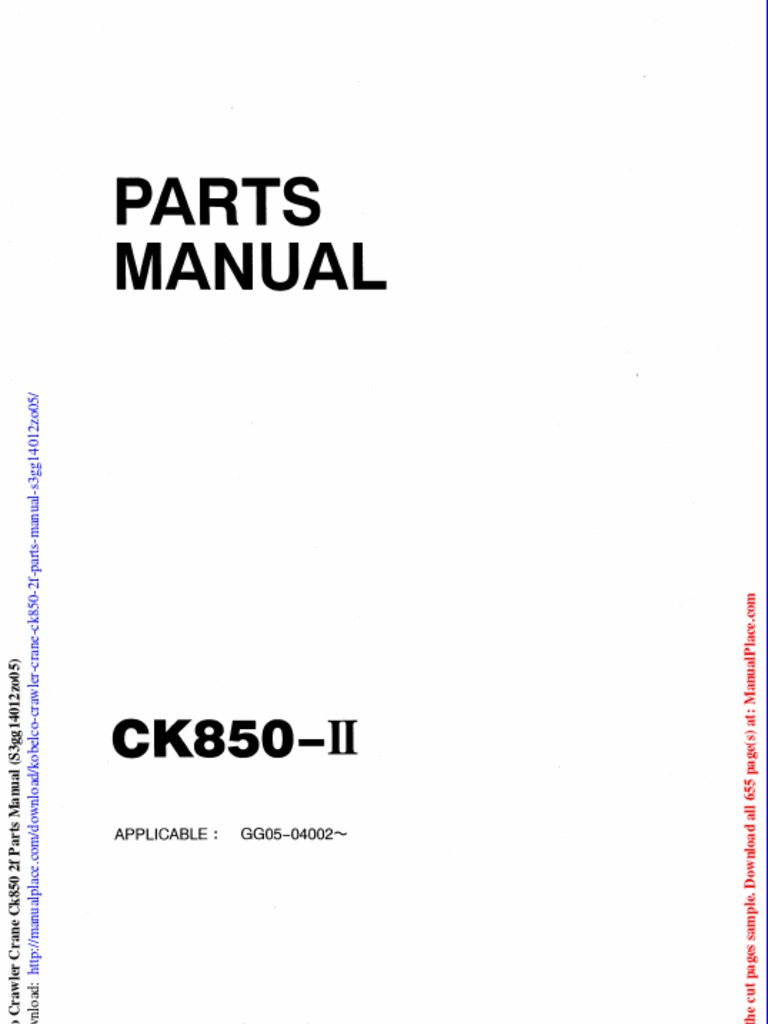 Kobelco Crawler Crane Ck850 2f Parts Manual S3gg14012zo05 | PDF