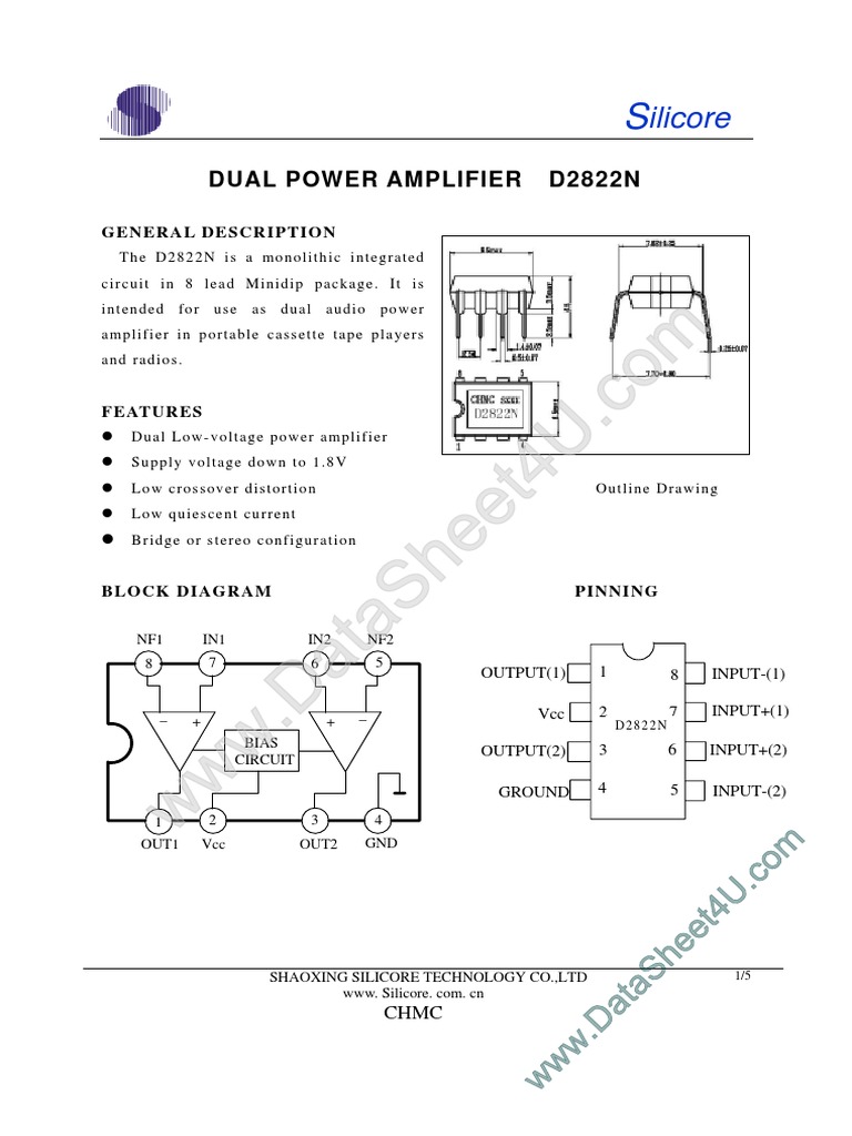 D2822N ShaoxingSilicoreTechnology | PDF | Amplifier | Telecommunications Engineering