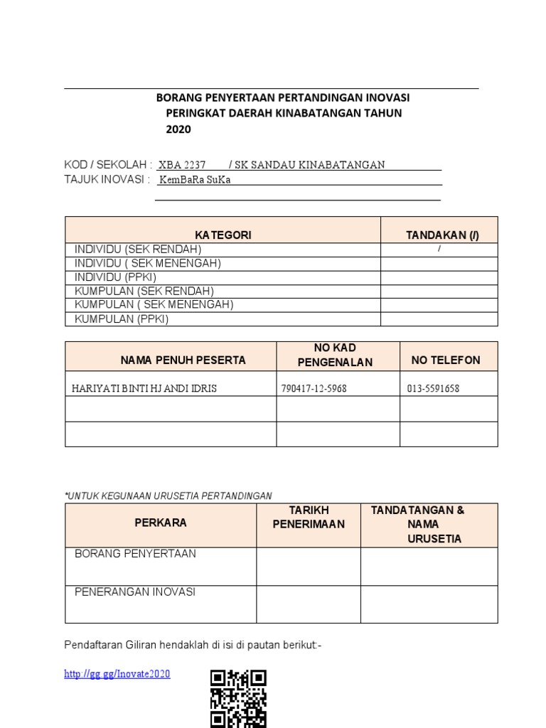 Borang Penyertaan Inovasi | PDF