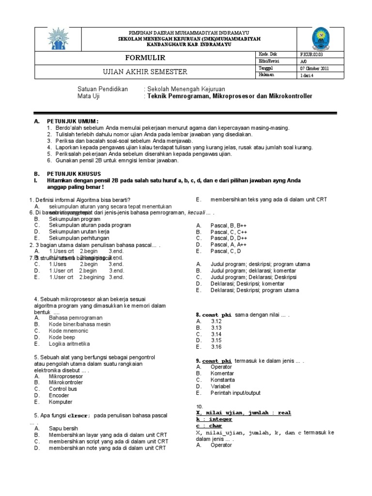 Soal X Tei Teknik Pemrograman Mikroprosesor Dan Mikrokontroller | PDF