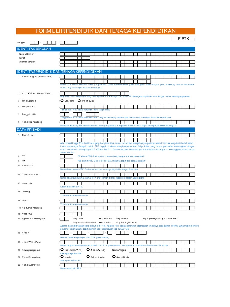 Formulir Pendidik Dan Tenaga Kependidikan: Identitas Sekolah | PDF