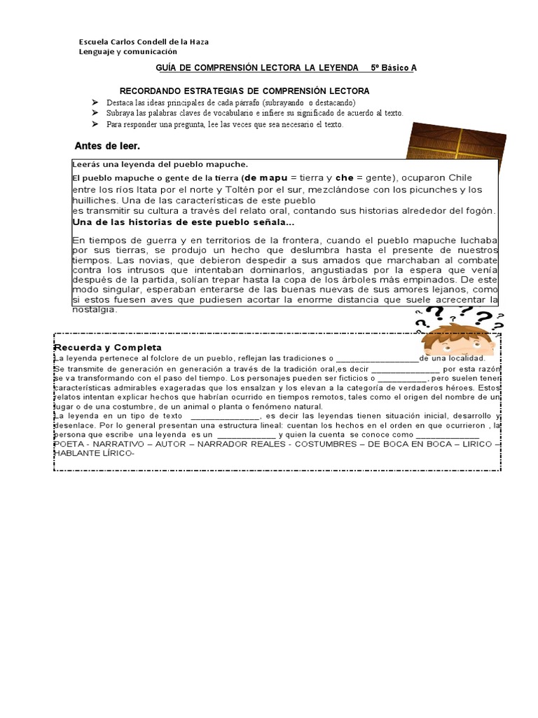 Guía Leyenda Quinto Básico A 2 de Junio | PDF