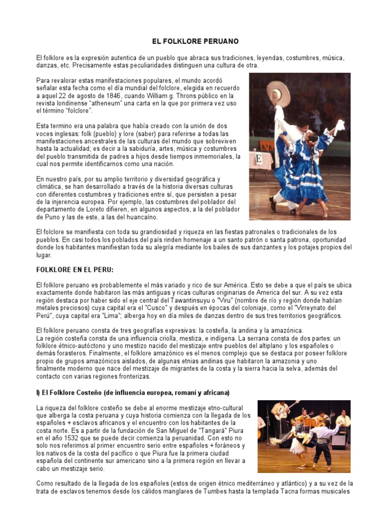 El Folklore Peruano | PDF | Folklore | Perú