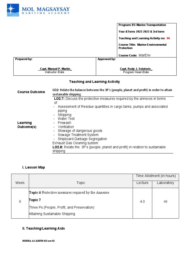 MMMA-ACADFM-021_rev._01-_Teaching_and_Learning_Activity_Marlaw_wk_05 | PDF