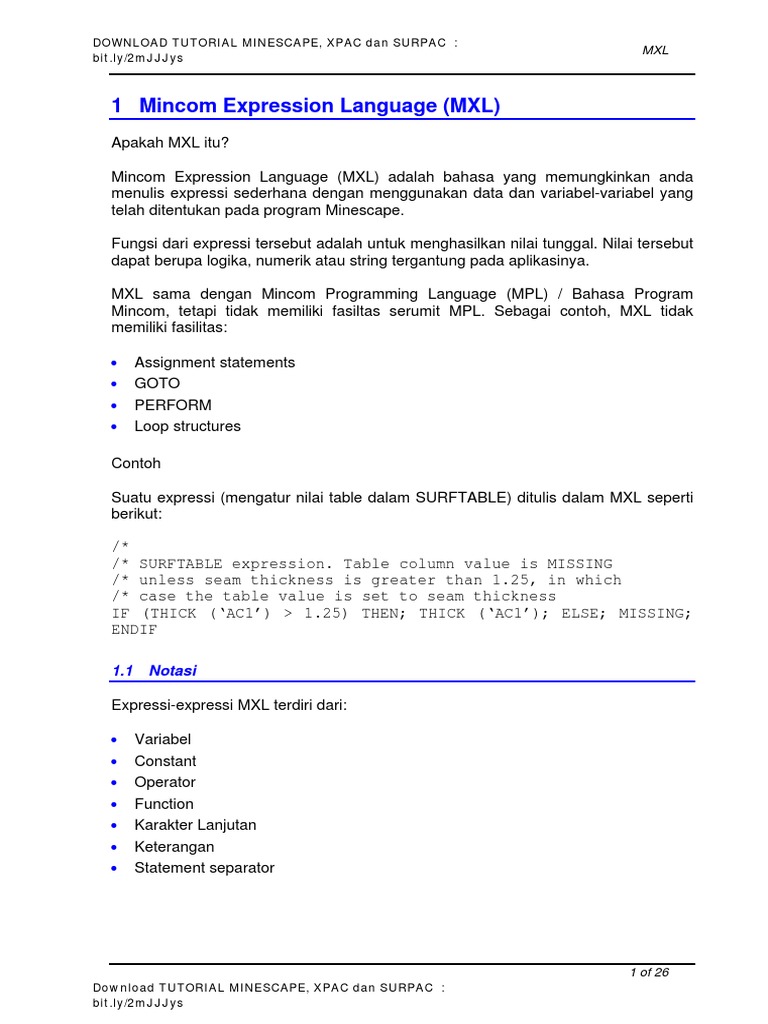 1 Mincom Expression Language (MXL) : 1.1 Notasi | PDF | Teknologi & Rekayasa