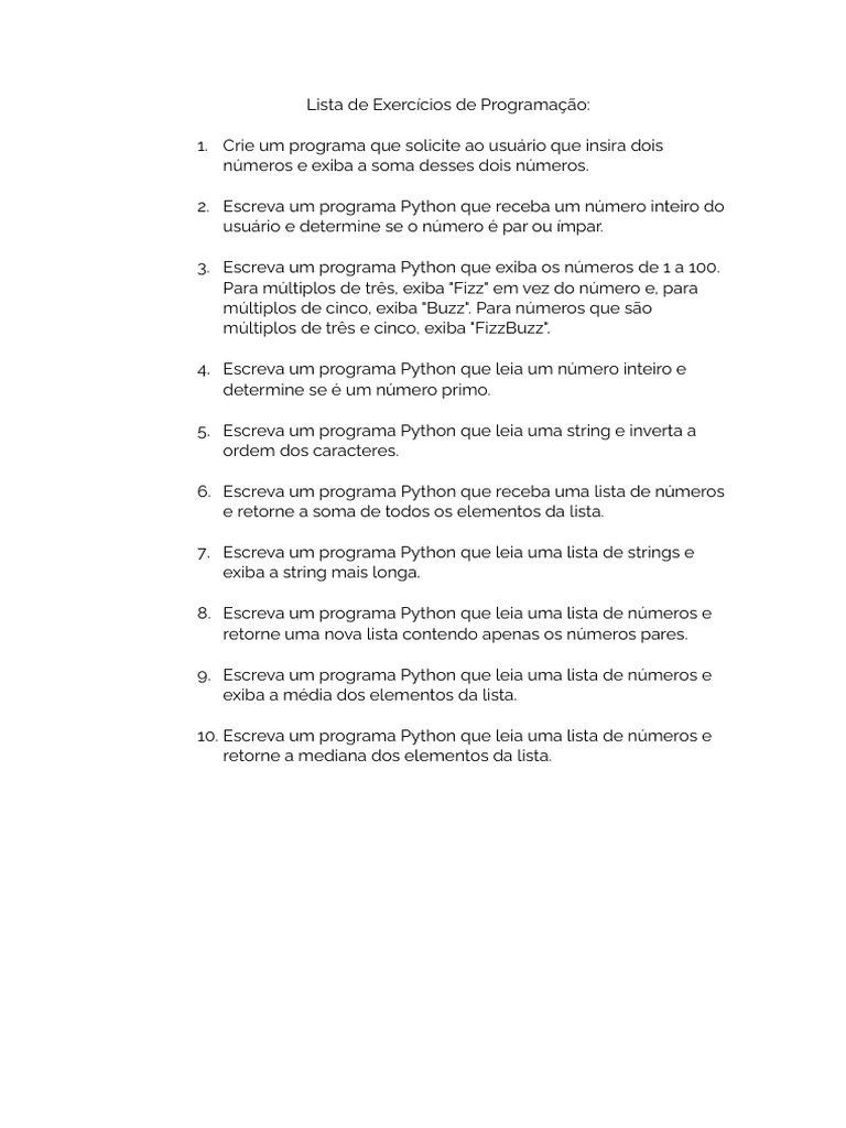 Lista de Exercícios de Revisão de Python | PDF