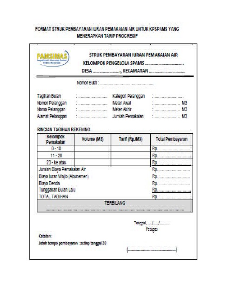 Contoh Format Struk Pembayaran Air Progresif | PDF