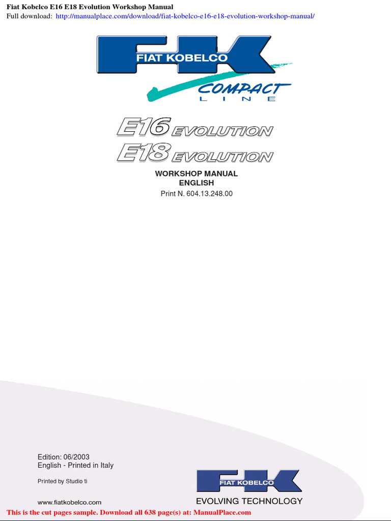 Fiat Kobelco E16 E18 Evolution Workshop Manual | PDF | Truck | Troubleshooting