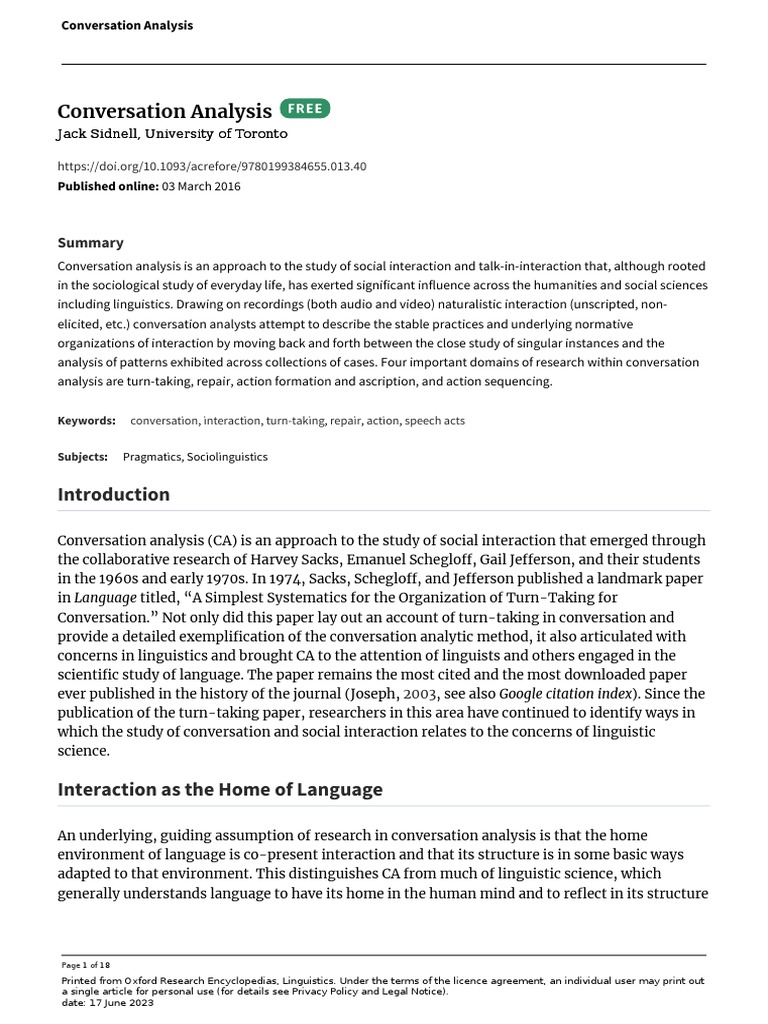 Conversation Analysis | PDF