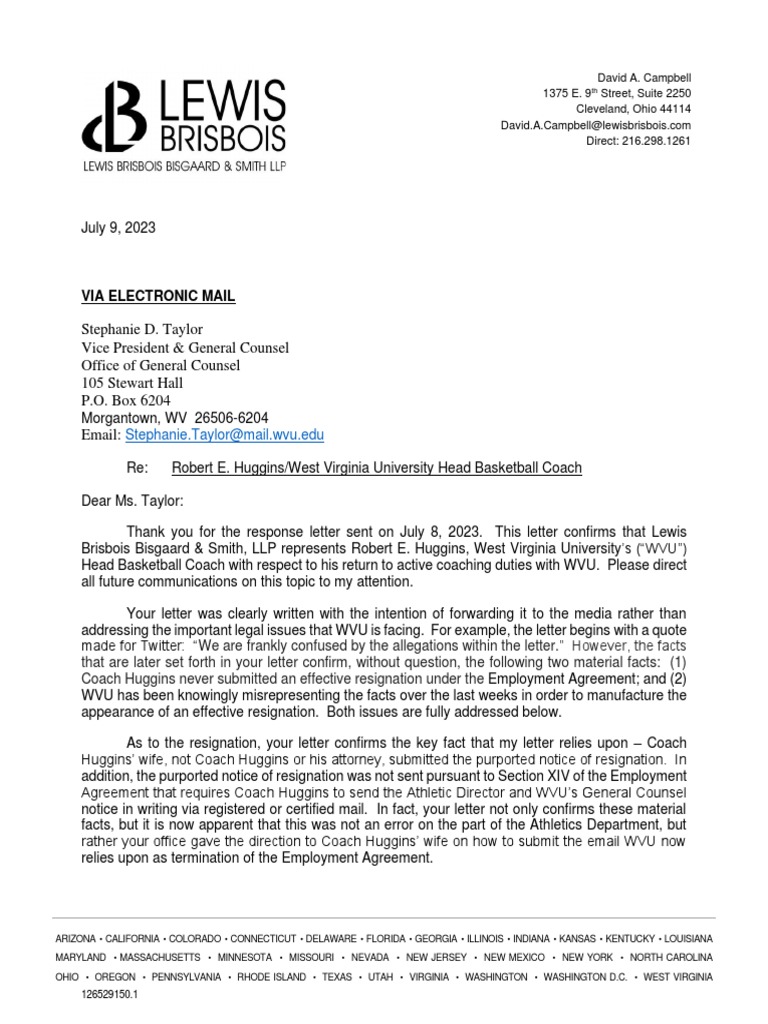 Campbell letter to WVU July 9 | PDF | Registered Mail | Mail