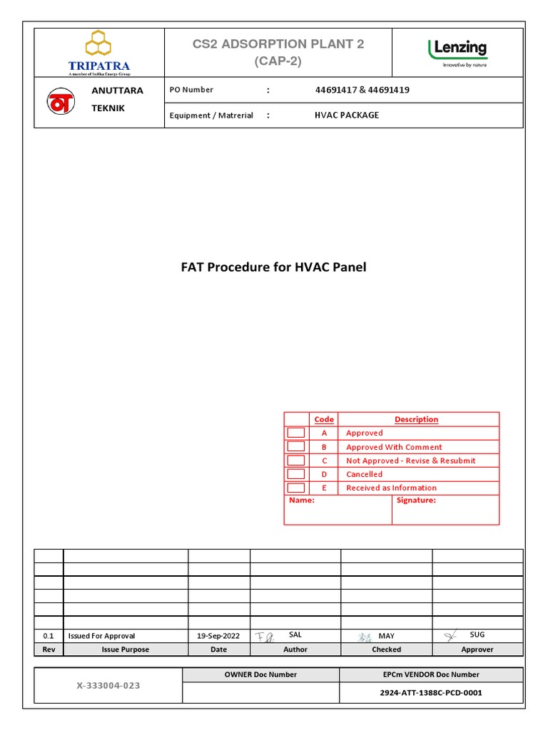 2924-ATT-1388C-PCD-0001 - R0.1 - FAT Procedure For HVAC Panel | PDF ...