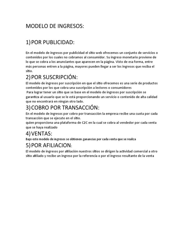Modelo de Ingresos | PDF