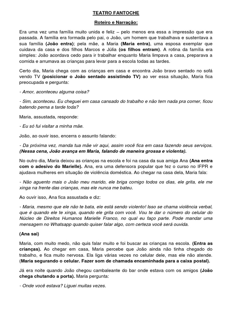 Roteiro Teatro Fantoche | PDF | Família
