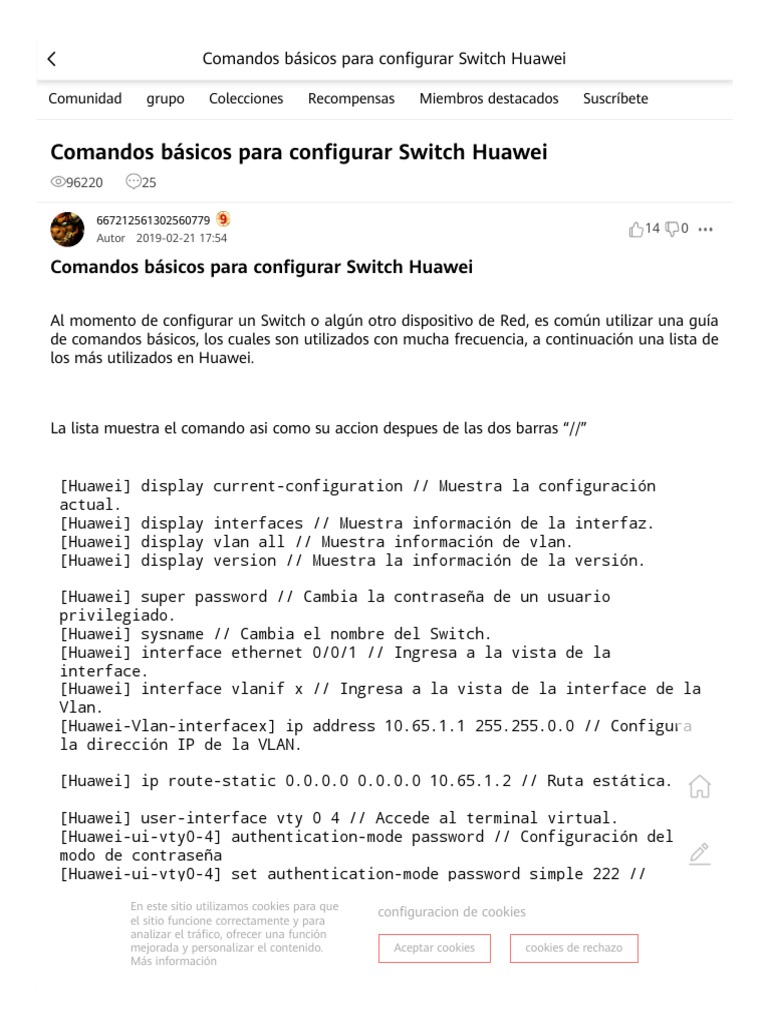 Comandos Básicos para Configurar Switch Huawei | PDF | Red de arquitectura | Estándares de red