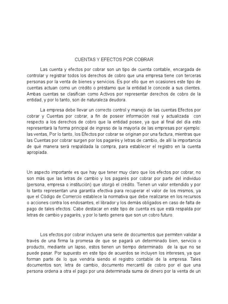Cuentas Y Efectos Por Cobrar Pdf Pagaré Pagos