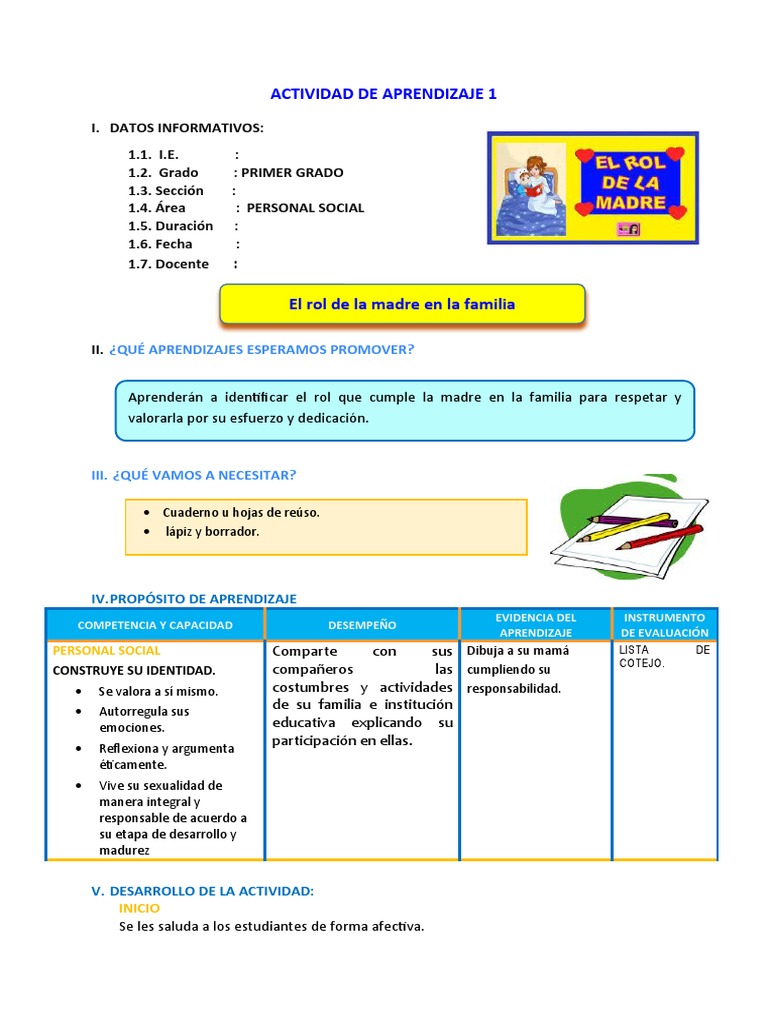 D1 A2 SESION PS. El Rol de La Madre en La Familia | PDF