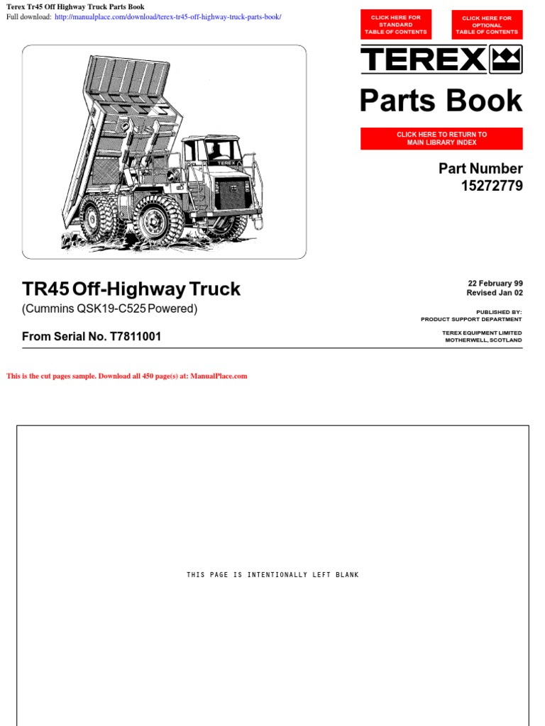 Terex Tr45 Off Highway Truck Parts Book | PDF | Vehicles | Vehicle ...