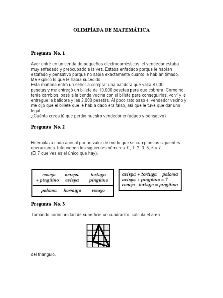 Ejercicios De Olimpiadas De Las Matemáticas Pdf