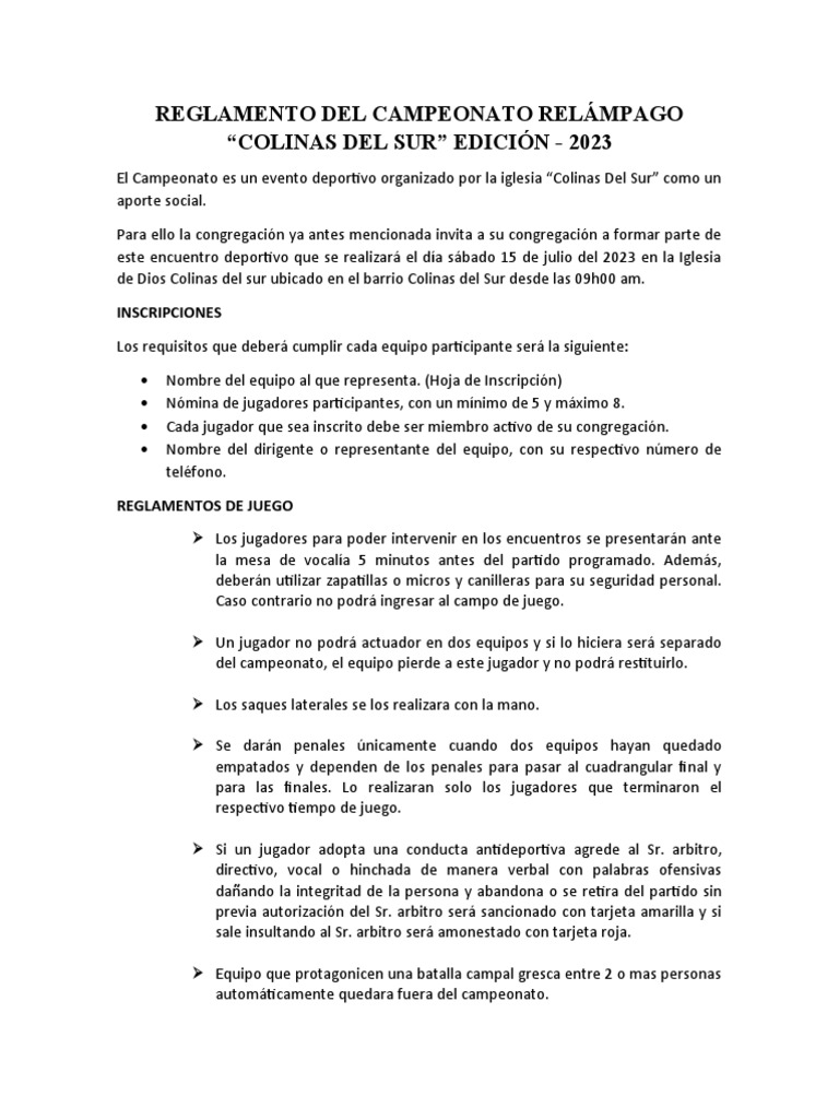 Reglamentos Campeonato Relampago | PDF | Deportes | Asociación de Futbol