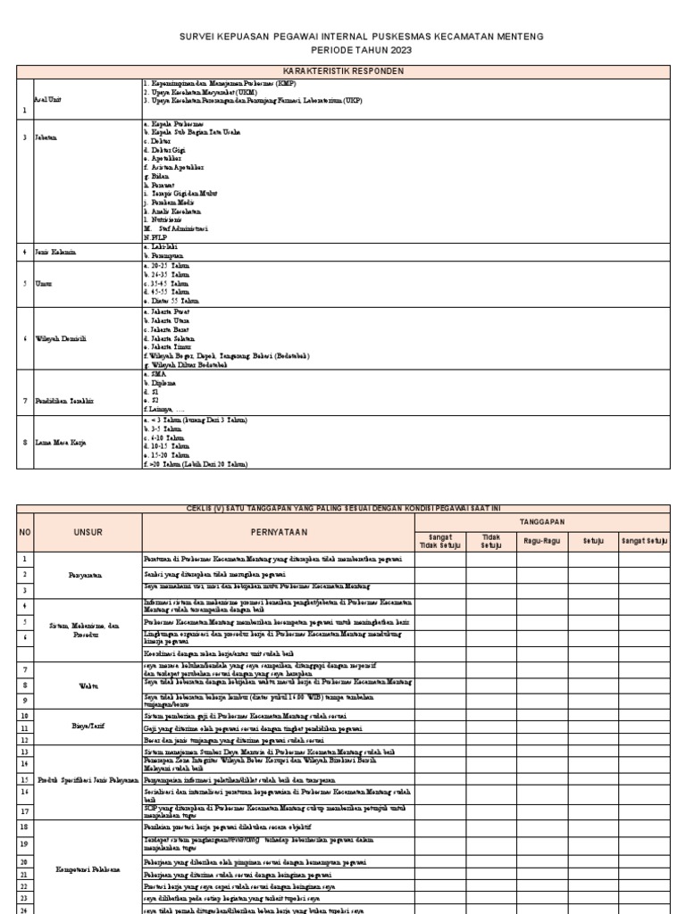 Kuesioner Survei Kepuasan Internal Puskesmas Kecamatan | PDF