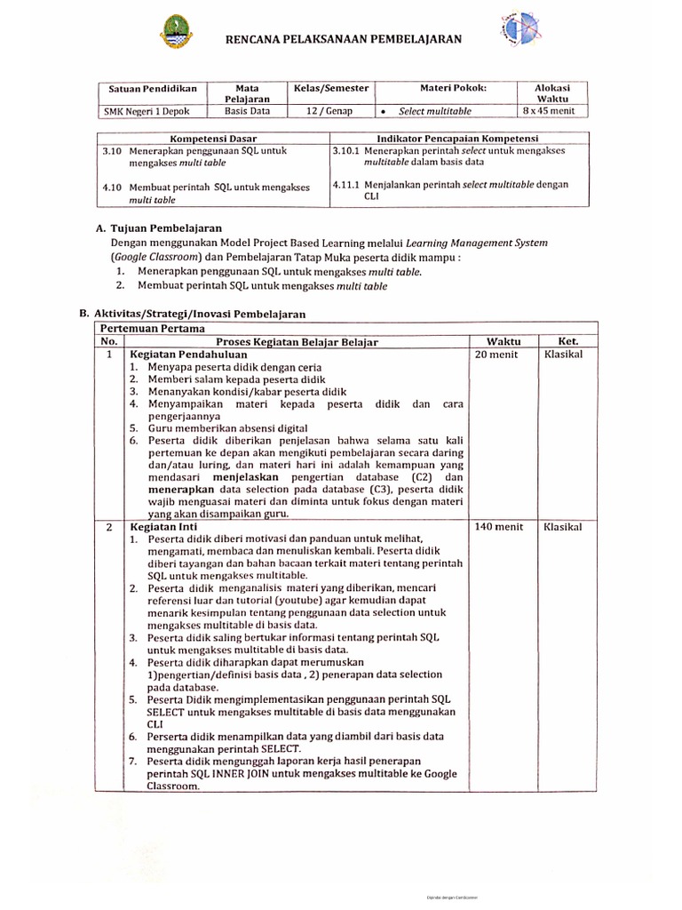RPP Basis Data 3.10 | PDF