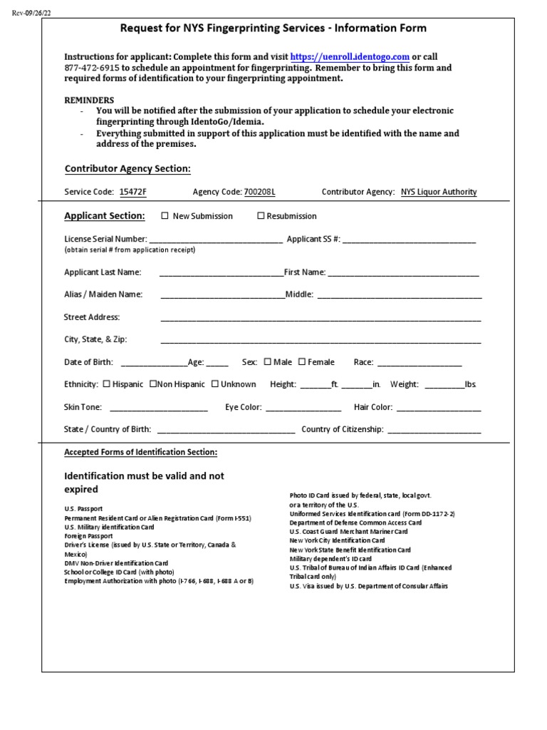 Fingerprint Request Form 09262022 | PDF | Identity Document ...