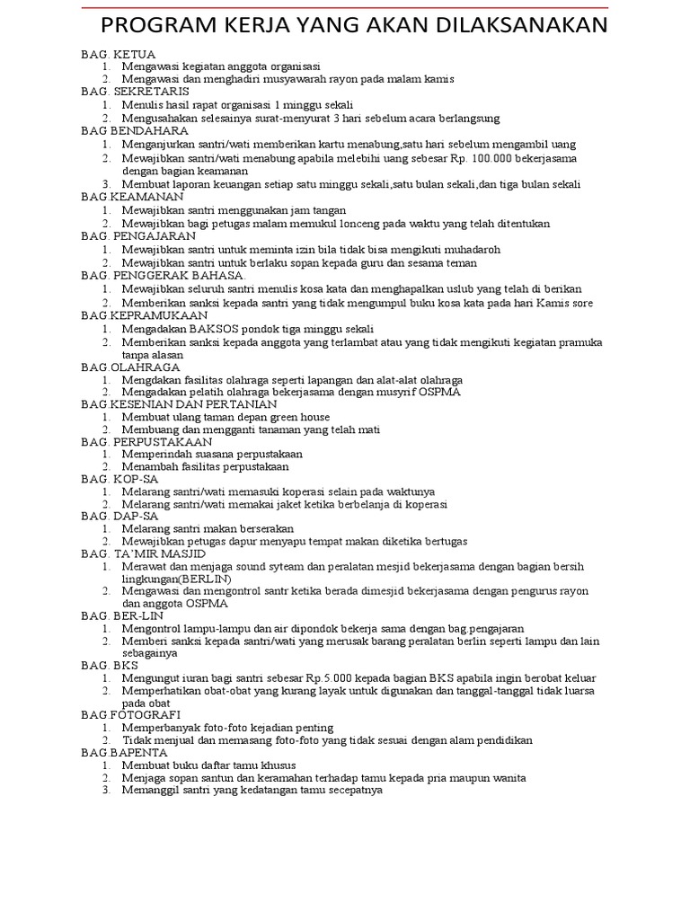 Program Kerja Bagian | PDF