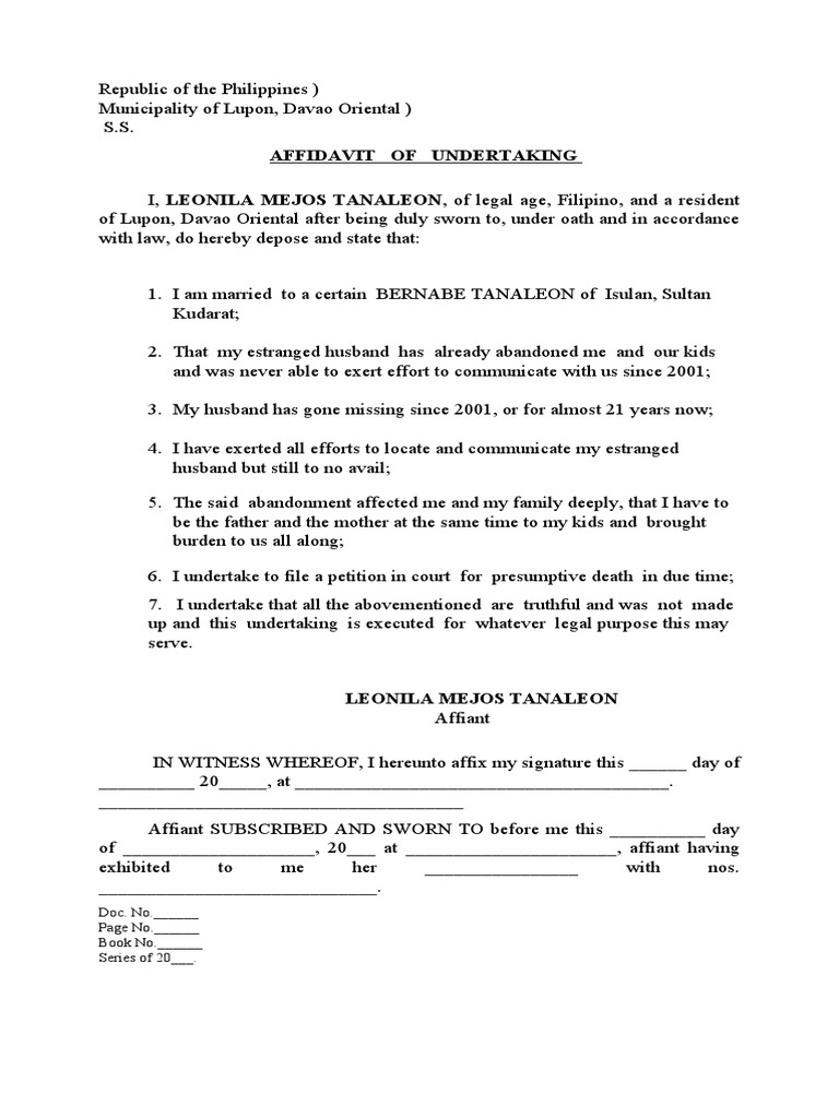 Affidavit of Undertaking | PDF