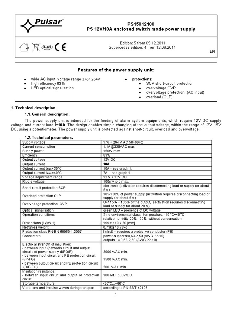 Psu 12v10a Datasheet | PDF
