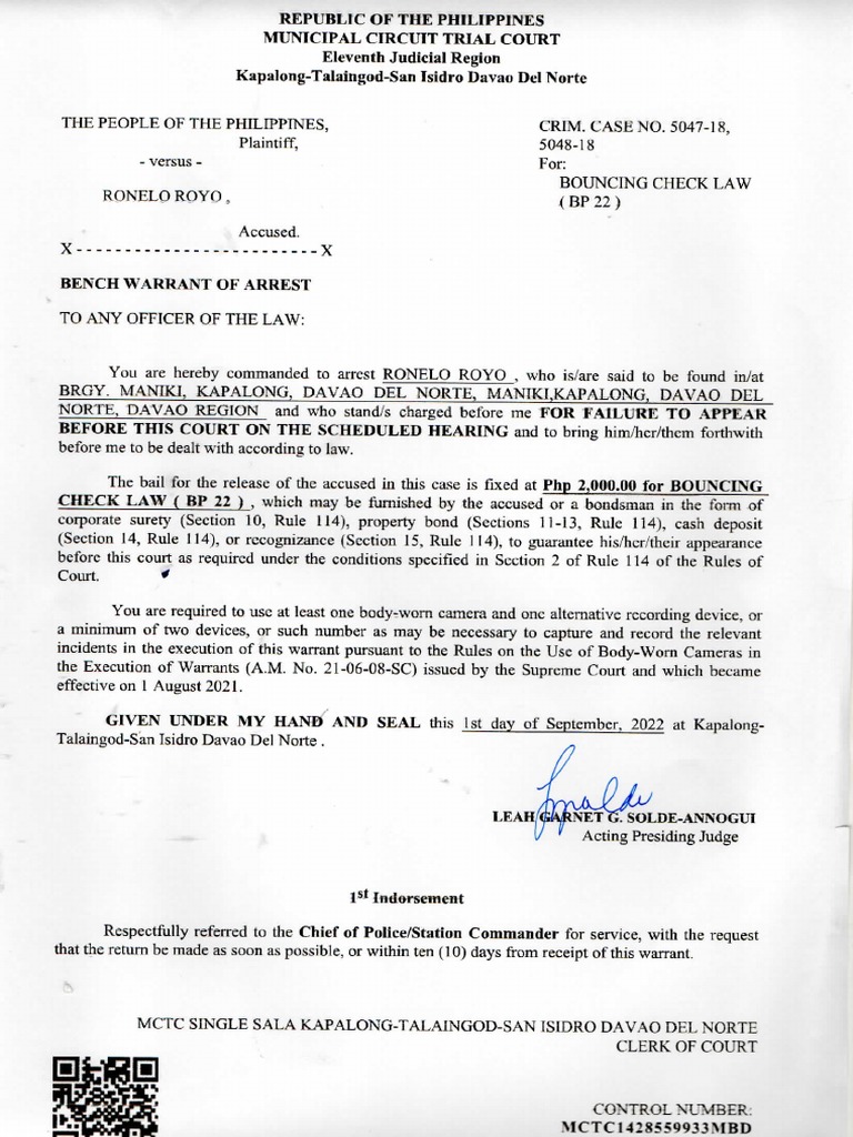 Warrant of Arrest Sample | PDF