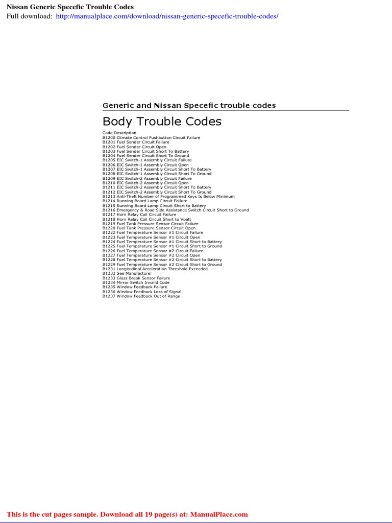 Nissan Generic Specefic Trouble Codes | PDF | Relay | Electrical Components