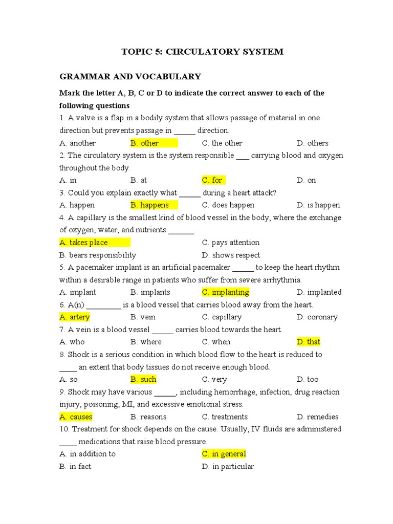 Test About Circulatory System | PDF | Heart | Vein
