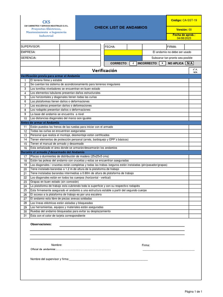 Check List de Andamios | PDF | Andamio