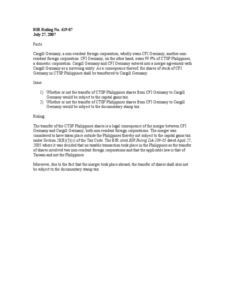 BIR Ruling 419-07 | PDF | Business | Finance & Money Management