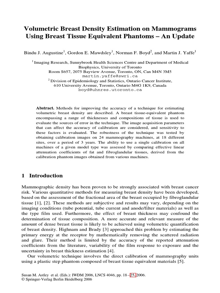 VOLUMETRIC BREAST DENSITY ESTIMATION ON MAMMOGRAMS | PDF | Mammography ...